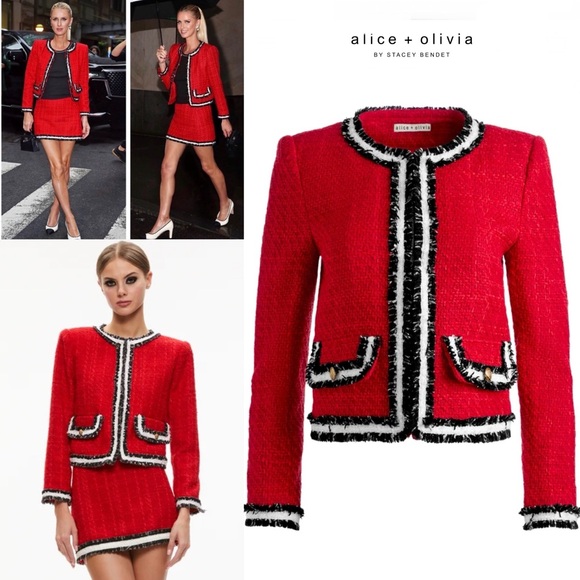 Alice + Olivia | Jackets & Coats | Alice Olivia Landon Cropped Box Jacket Perfect Ruby Red Tweed ...
